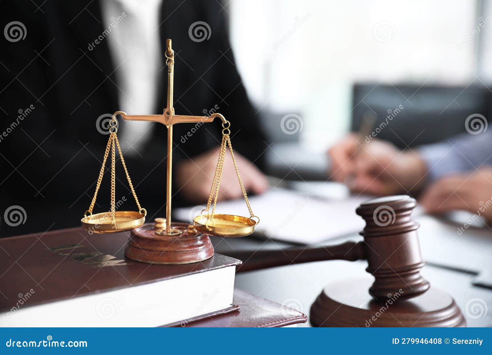 Scales with Judge Gavel on Table of Notary Public in Office Stock Photo ...