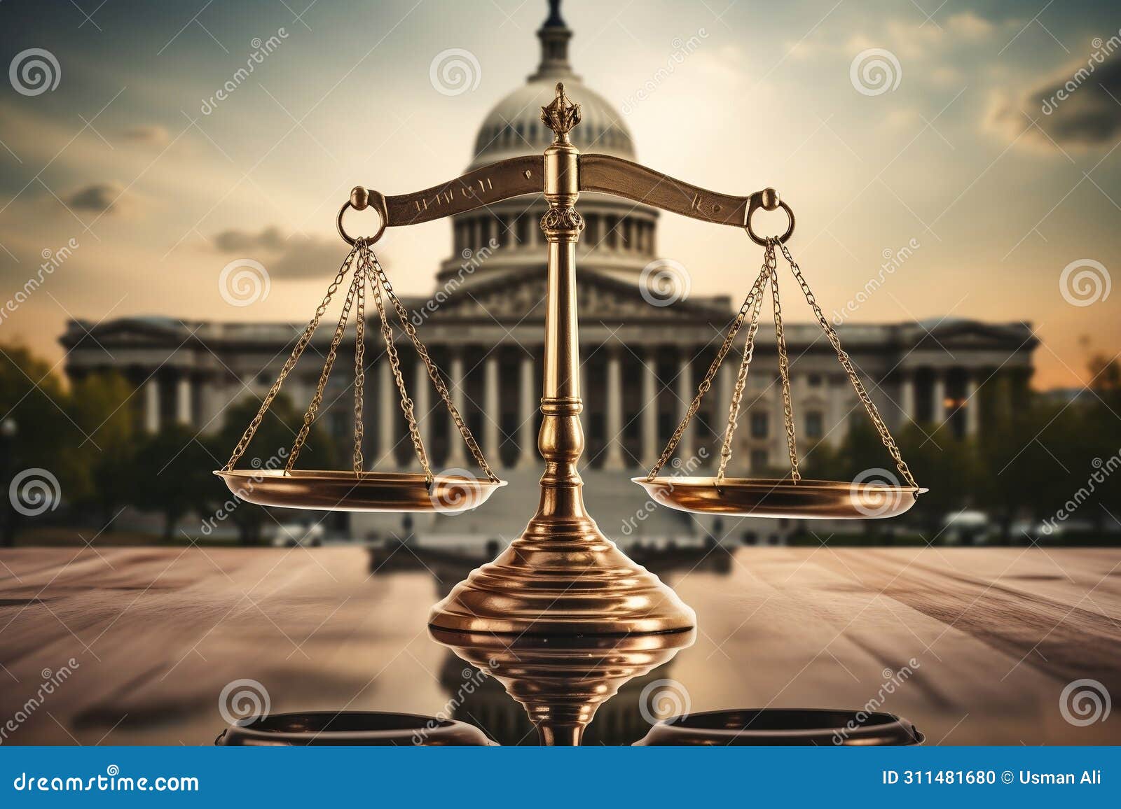Scales of Justice Balanced in Front of Courthouse Backdrop. AI Stock ...