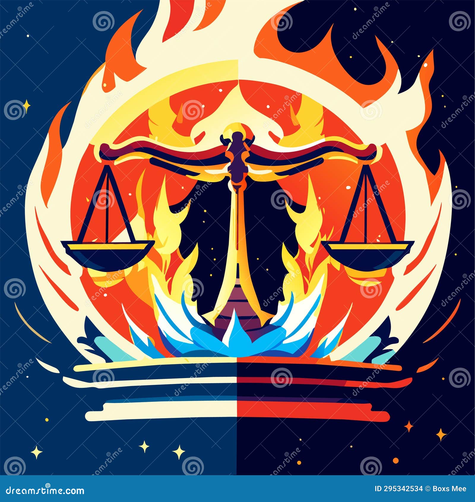 Scales of Justice on Fire Background. Vector Illustration in Flat Style ...