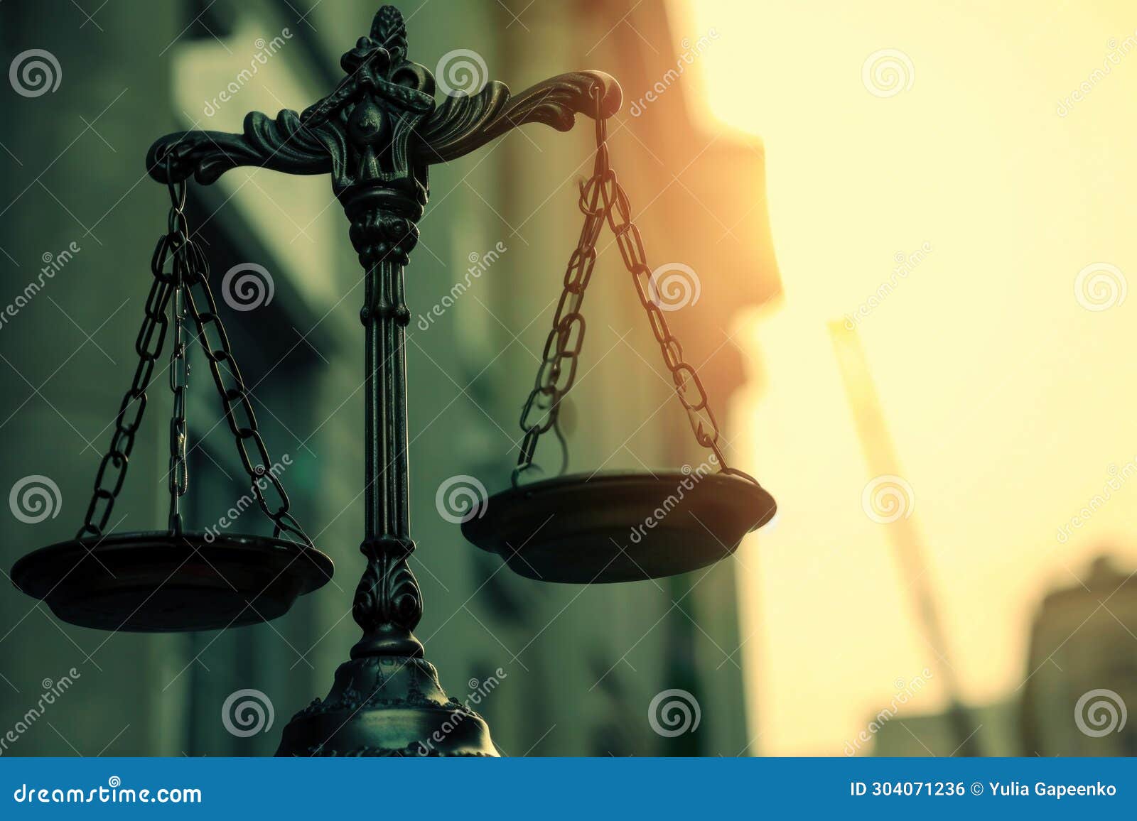 Scales of Justice in Front of a Building with the Sun Behind it Stock ...