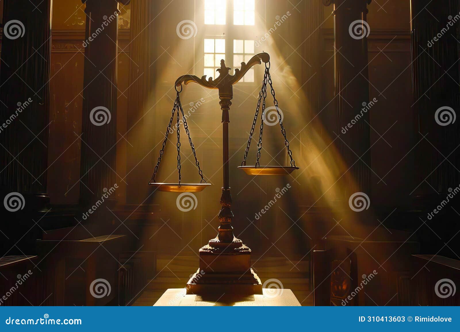 Scales of Justice in Front of a Window in Court Hall. Stock Image ...
