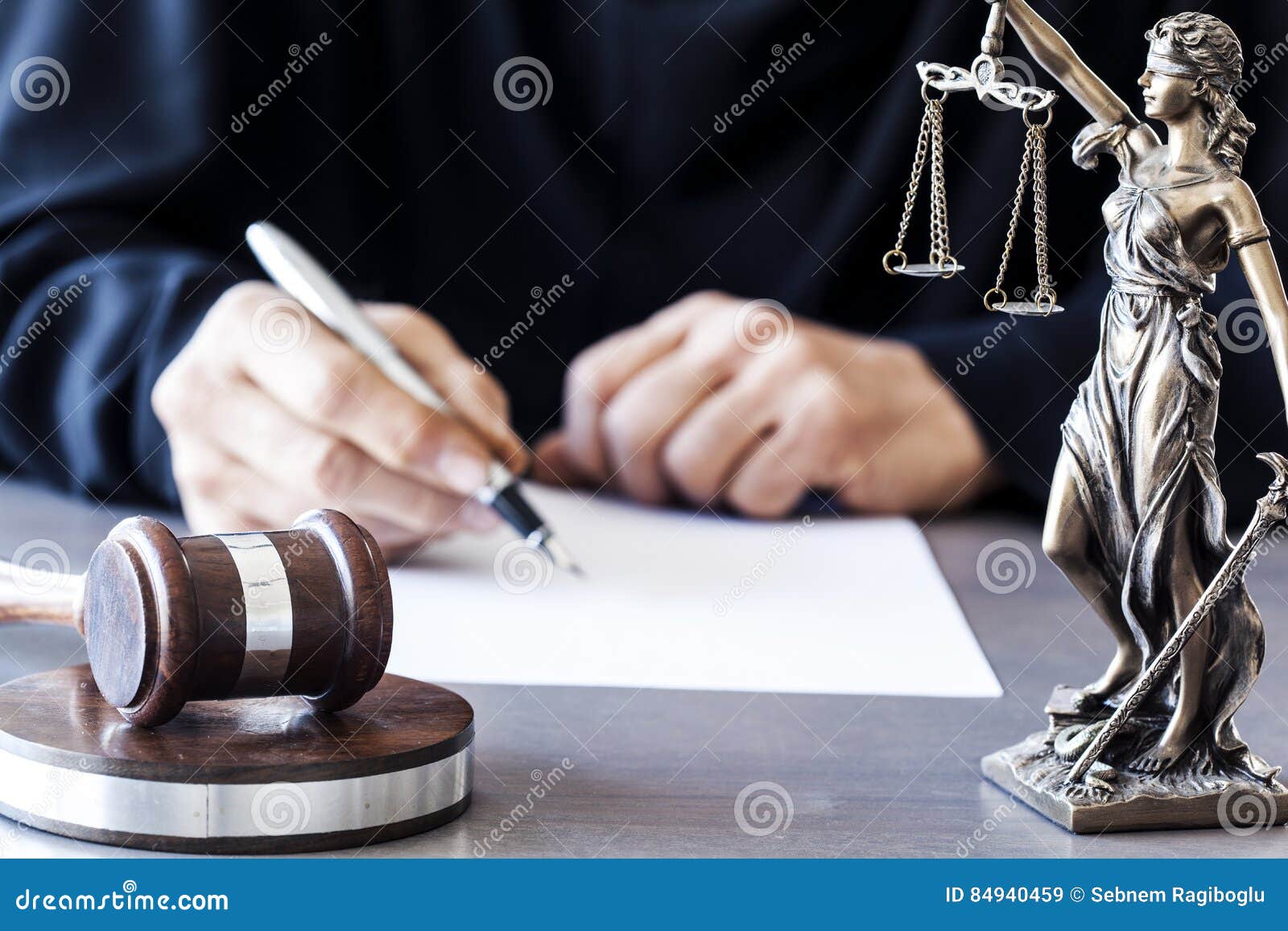 Scales of Justice with Judge Gavel on Table Stock Image - Image of male ...