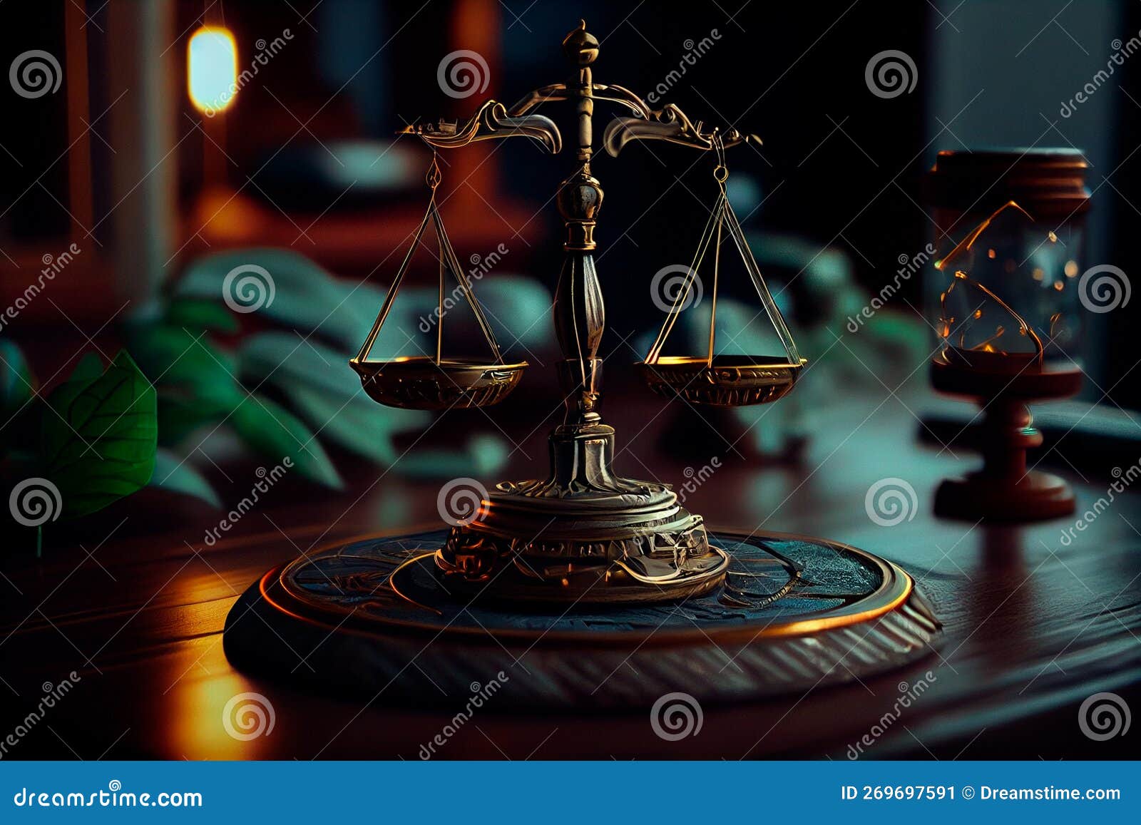 Scales of Justice on the Table. Generative AI Stock Illustration ...