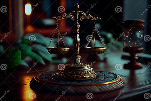 Scales of Justice on the Table. Generative AI Stock Illustration ...