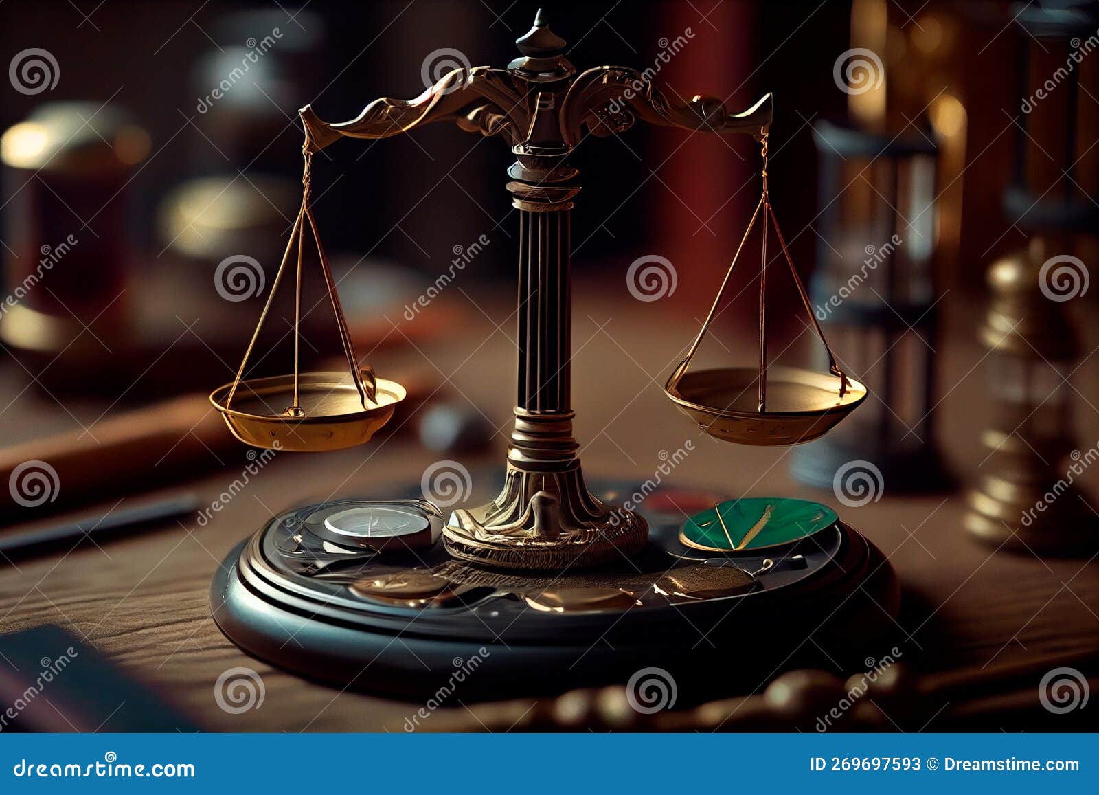 Scales of Justice on the Table. Generative AI Stock Illustration ...