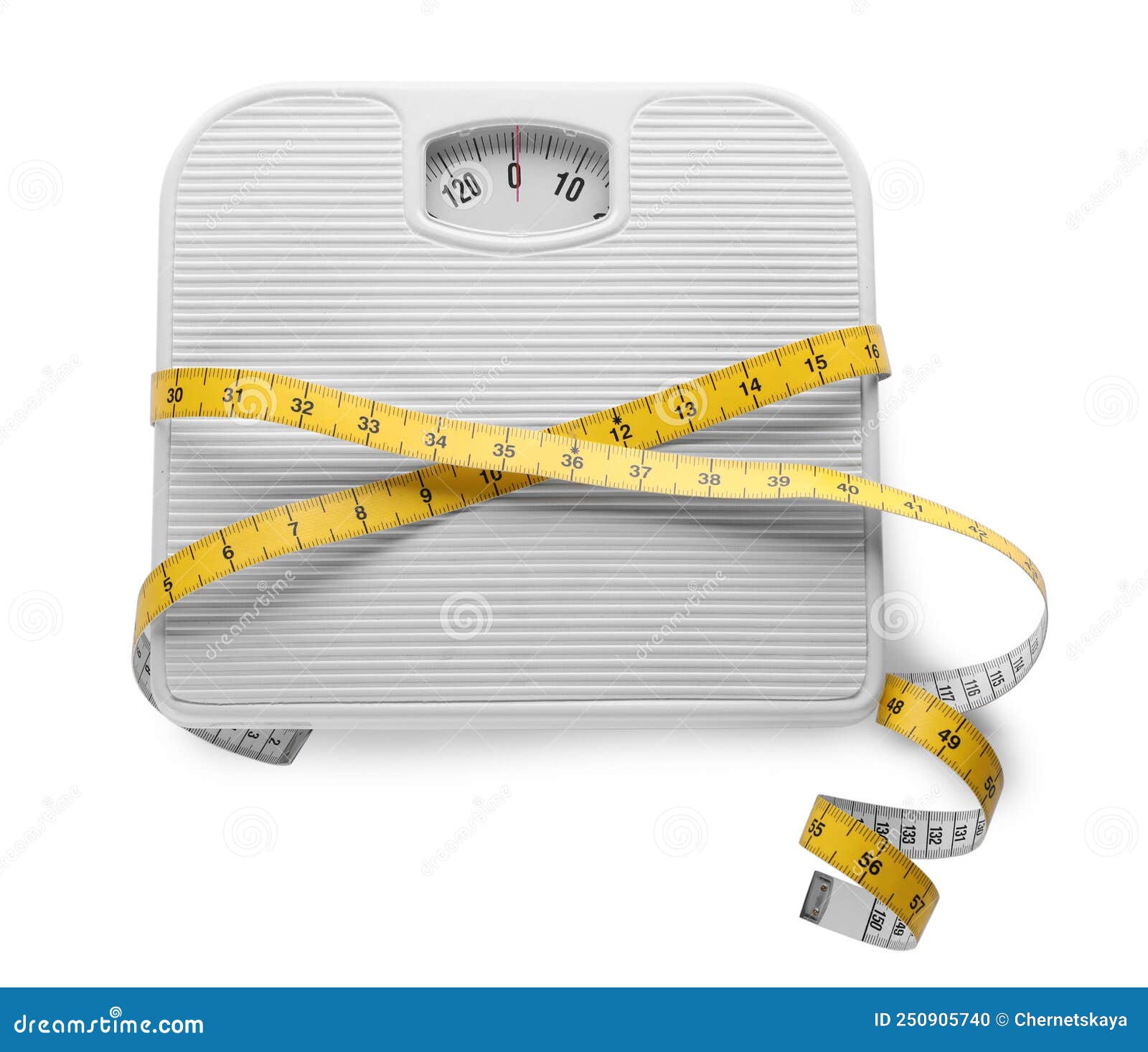 Scales and Measuring Tape Isolated on White, Top View Stock Photo ...