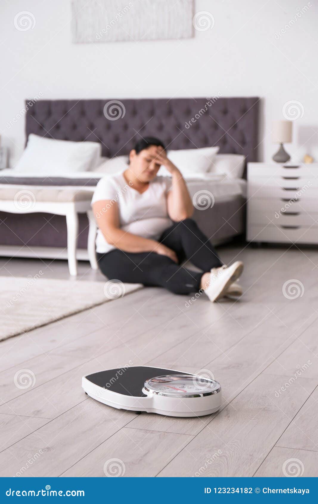 Scales and Upset Overweight Woman Stock Photo - Image of obese, control ...