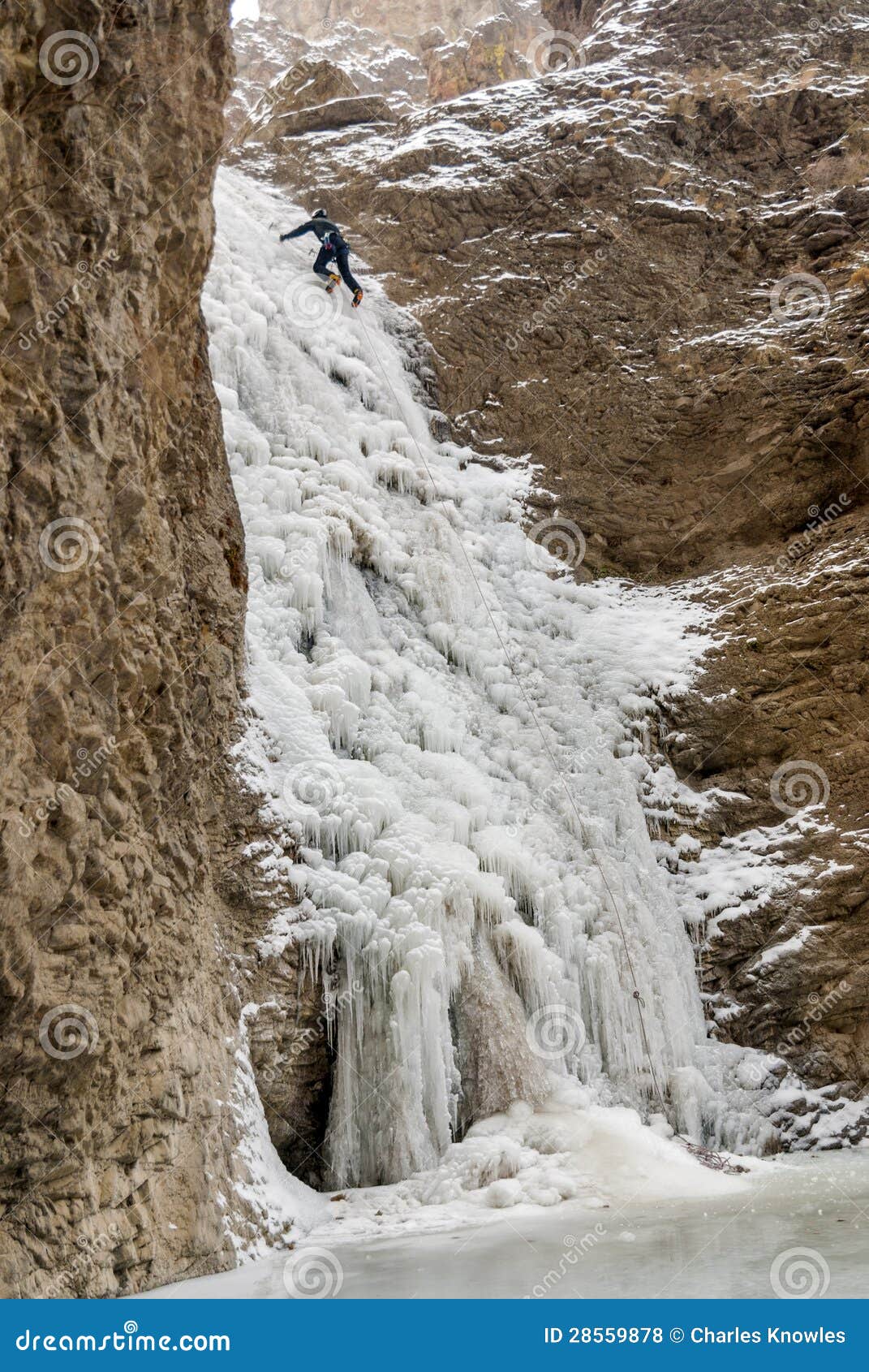 Scaling a Wall of Ice with Ropes Stock Photo - Image of recreation ...