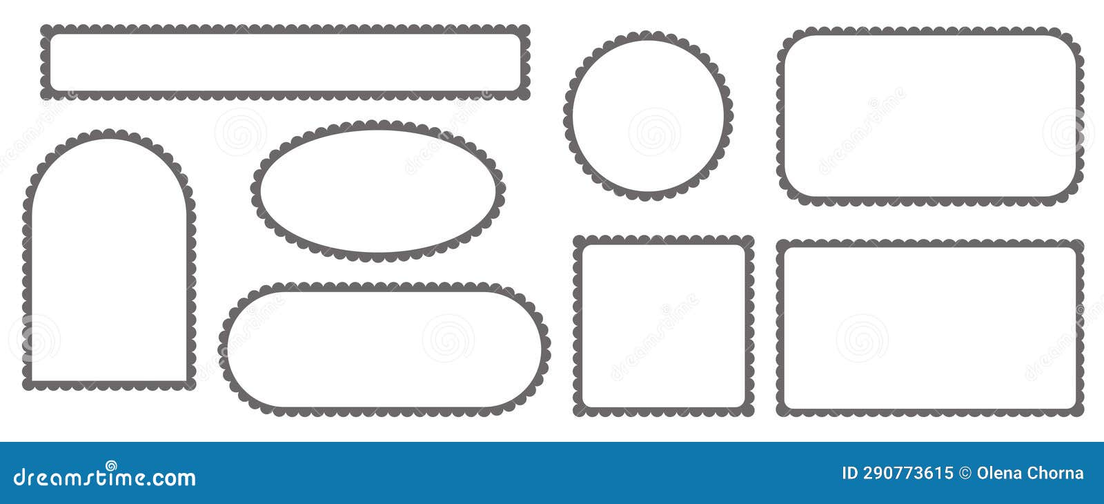 Scallop Edge Border And Frame. Square Circle And Rectangle Shape ...