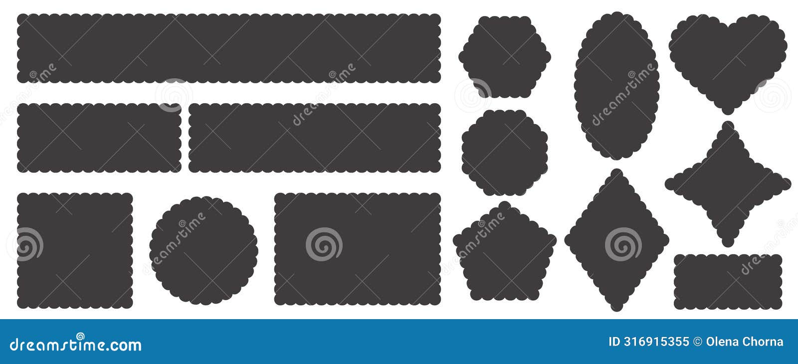 Scallop Edge Frame. Rectangle And Circle Shapes. Vector Square Border ...