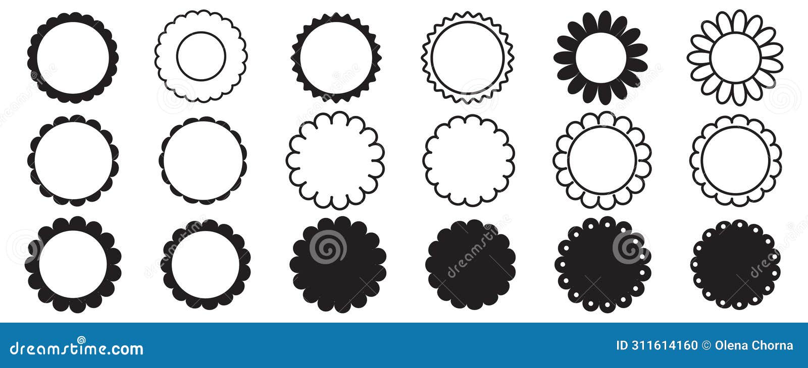 Cute Frill Pattern Frame Set. Pink Scalloped Circle Border Collection ...