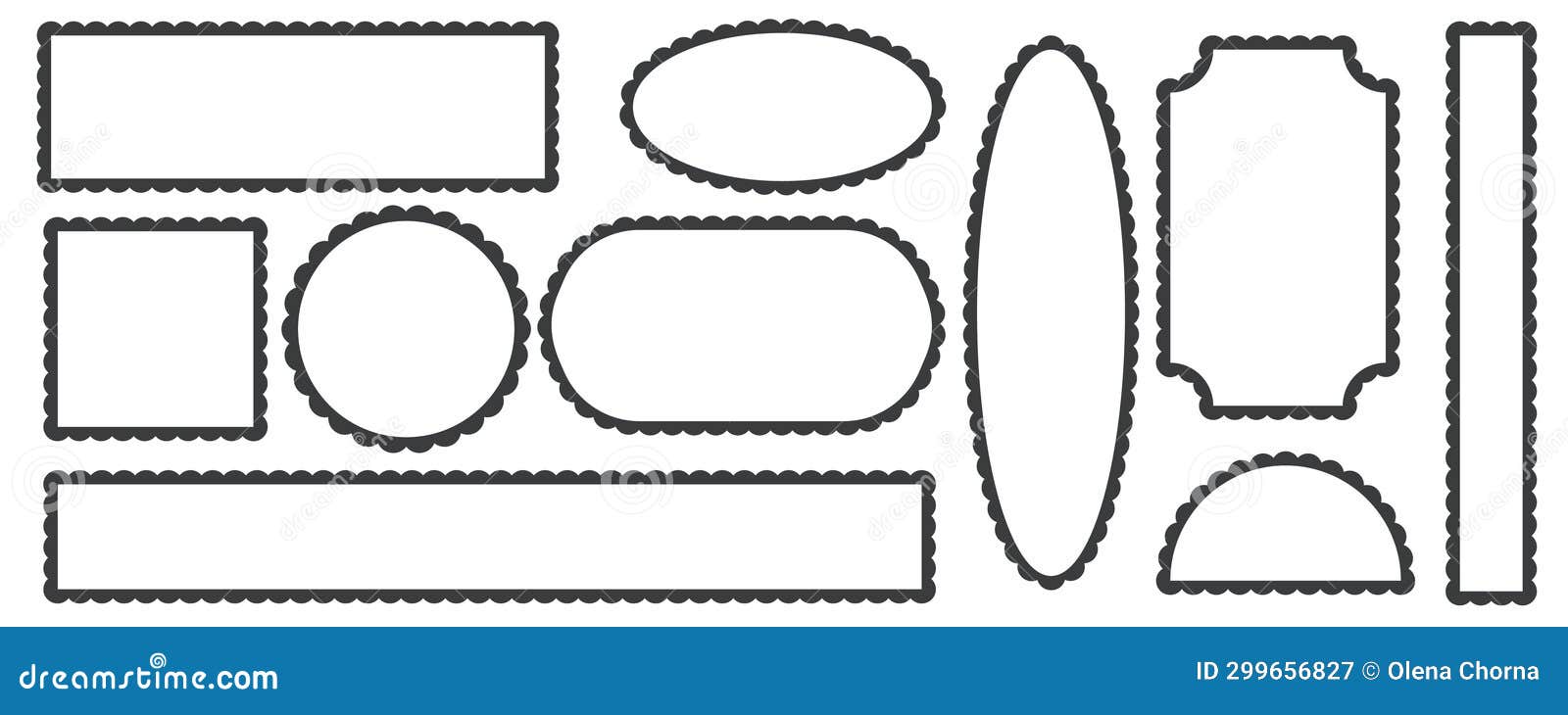 Scallop Edge Frames Shapes. Rectangle Circle Oval and Square Border ...