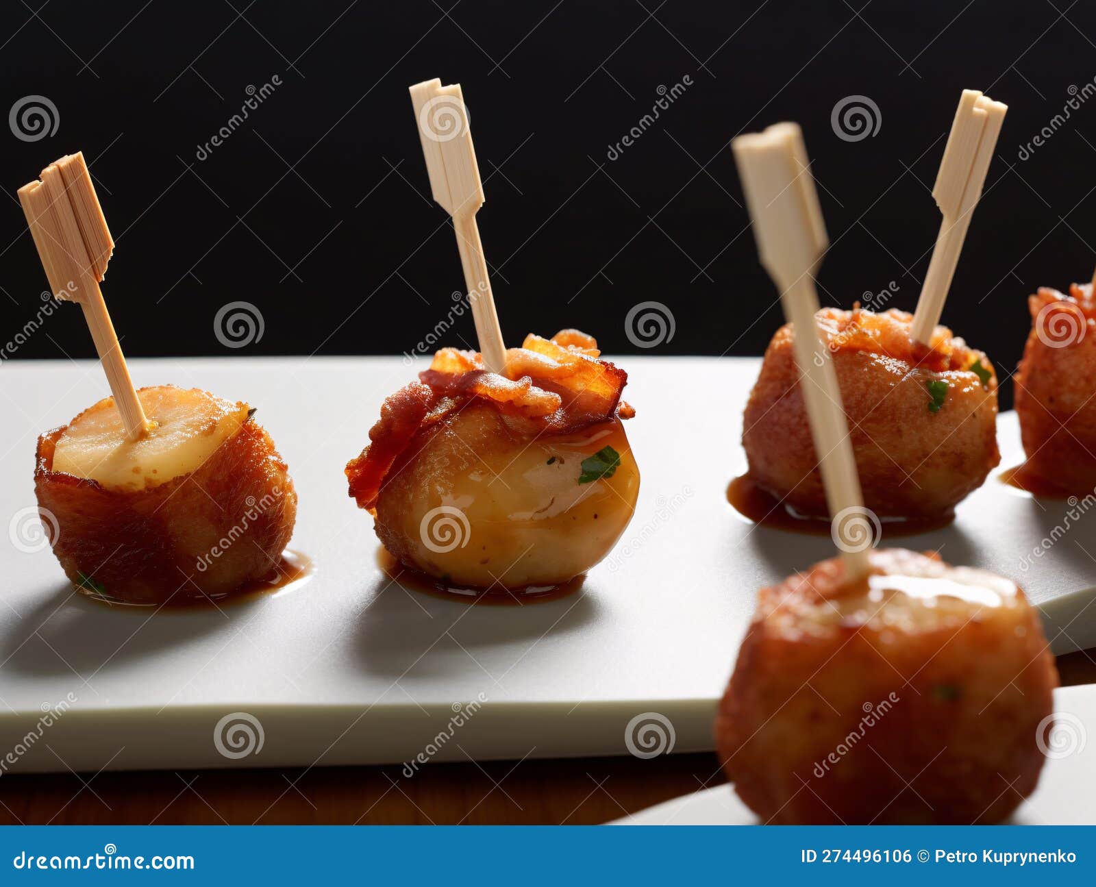 Scallop Pops Restaurant Dish on a Large White Plate Generative AI Stock ...