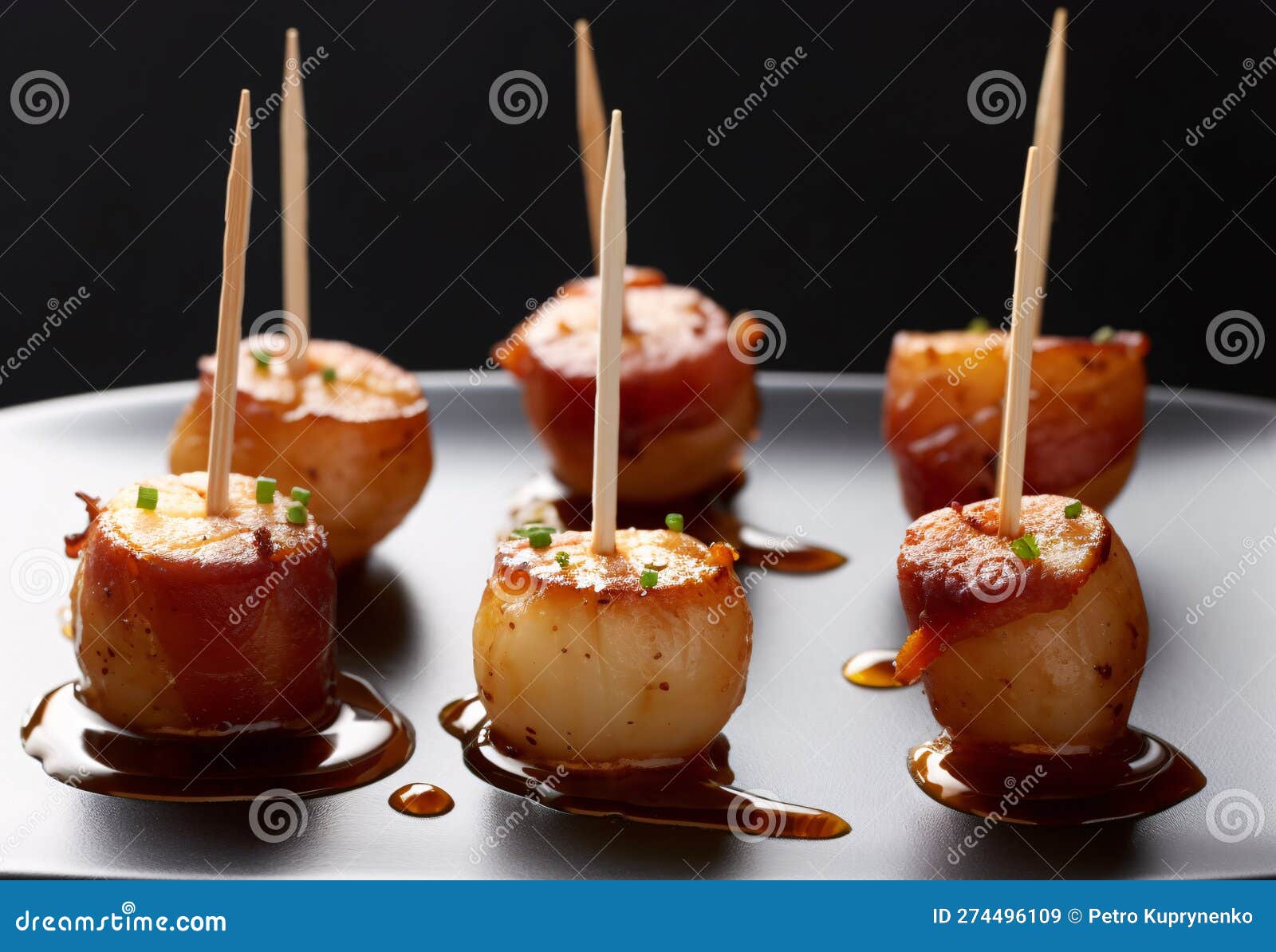 Scallop Pops Restaurant Dish on a Large White Plate Generative AI Stock ...