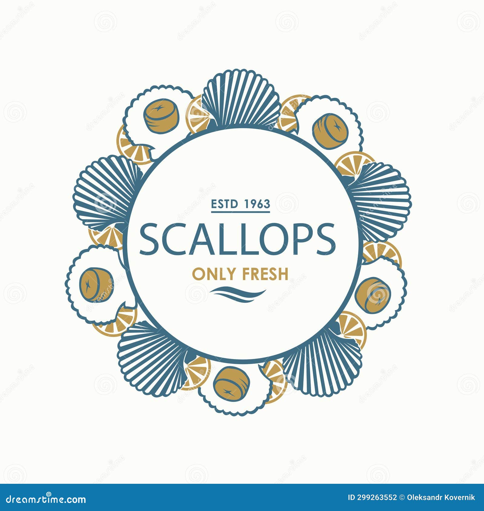 Scallop shell label stock illustration. Illustration of graphic - 299263552