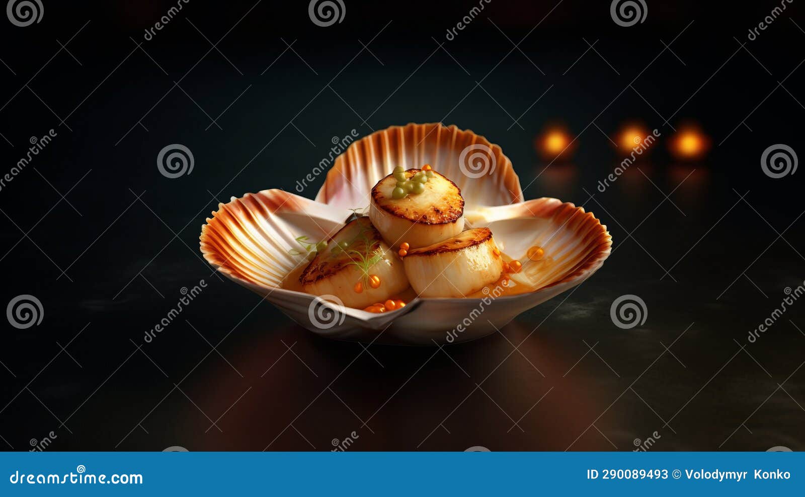 A Scallop Shell with a Scalloped Seafood Inside. Generative Ai Stock ...