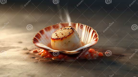 A Scallop Shell with a Scalloped Seafood Inside. Generative Ai Stock ...
