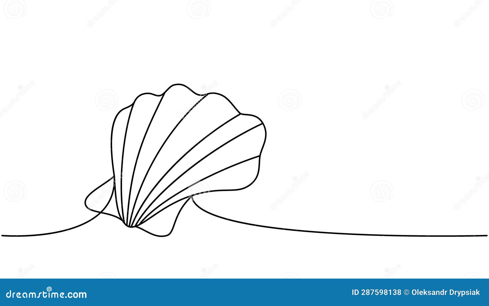 Scallop Shellfish One Line Continuous Drawing. Tropical Underwater ...