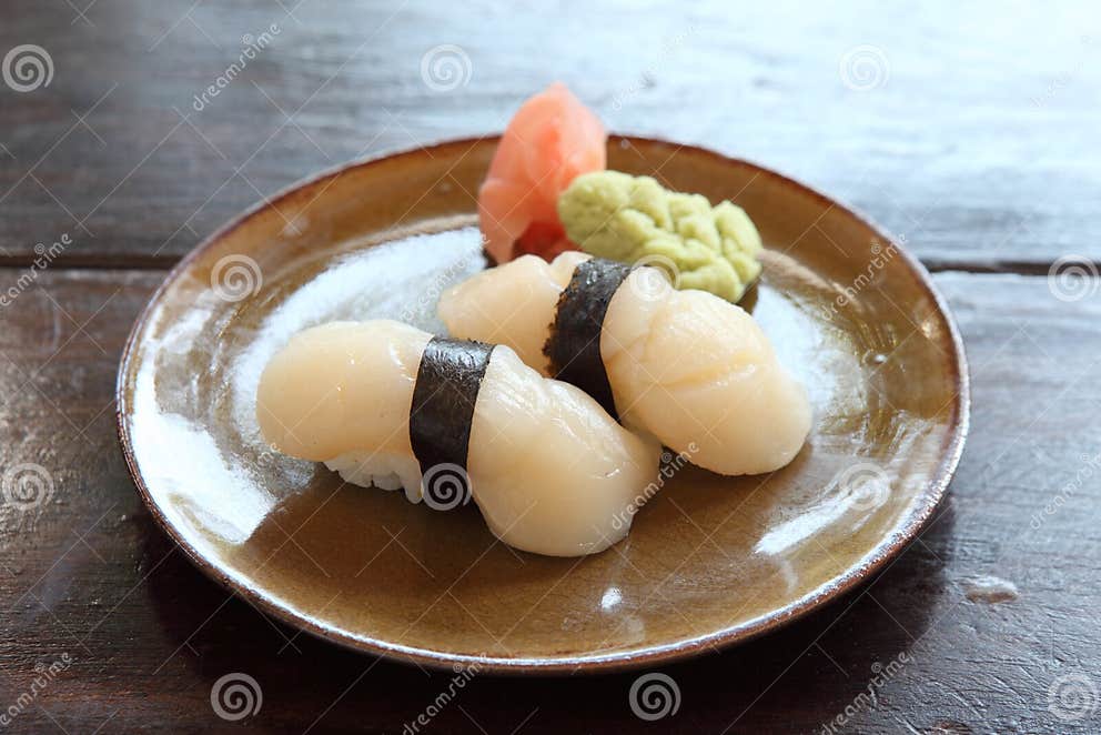 Scallop sushi stock image. Image of caviar, diet, calamari - 141555063