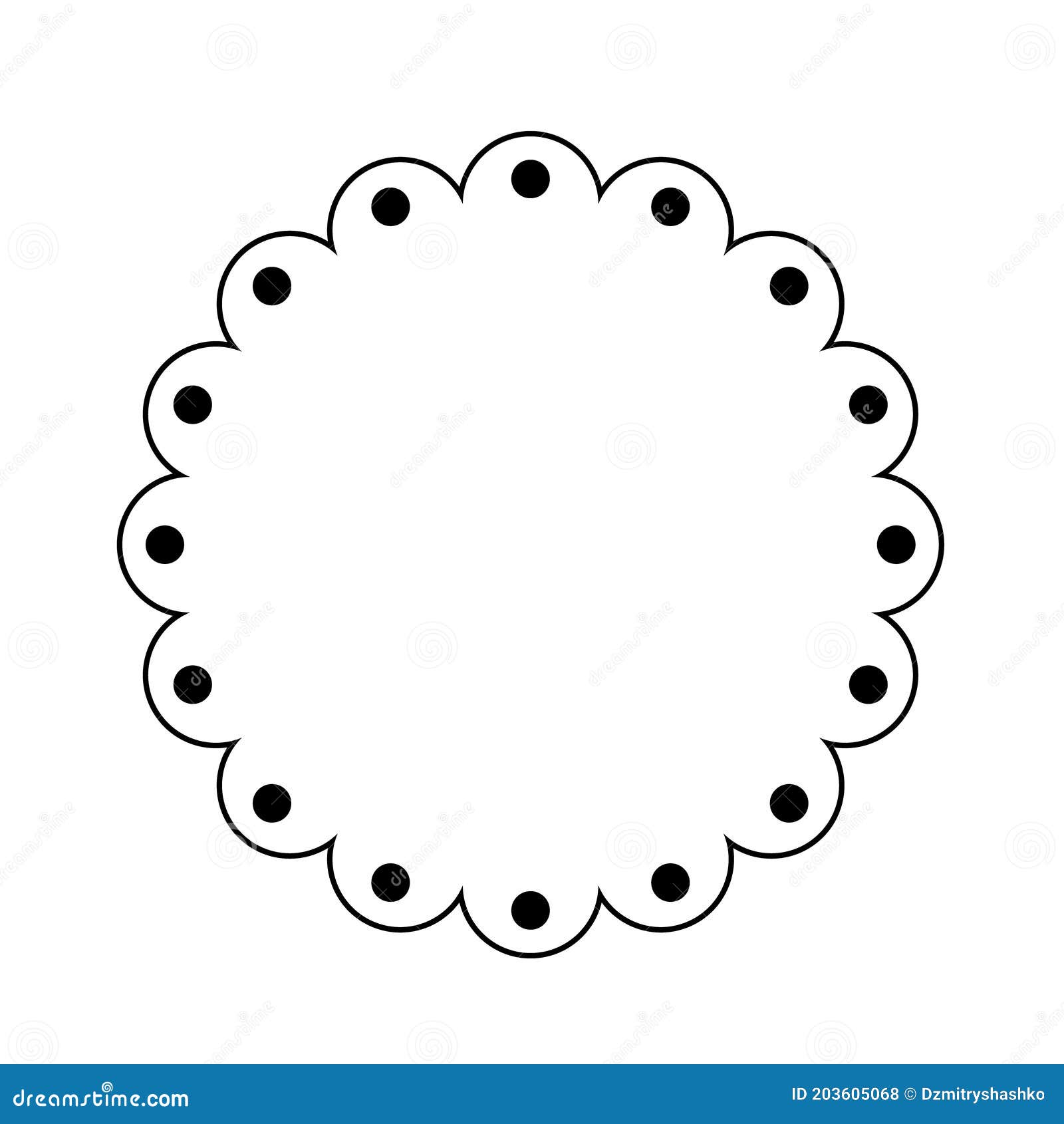 Scalloped Circle Shape Outline With Dots Vector Illustration ...