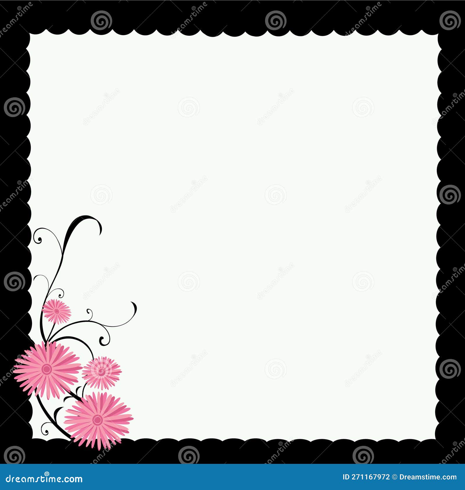 Scalloped Edge and Pink Flowers Stock Vector - Illustration of graphic ...