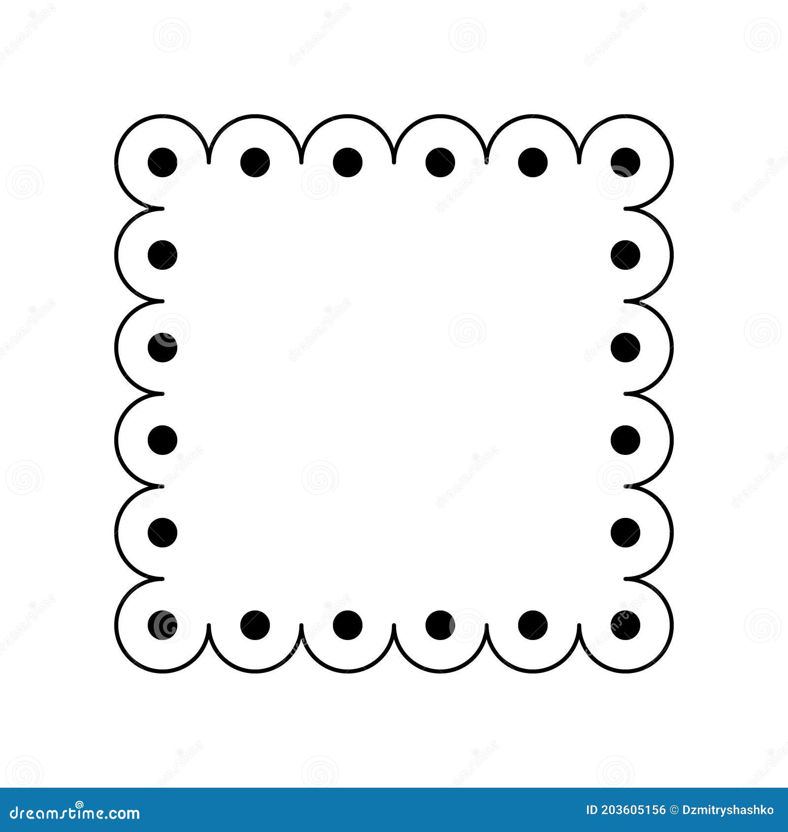 Scalloped Square Frame with Dots Outline Stock Vector - Illustration of ...