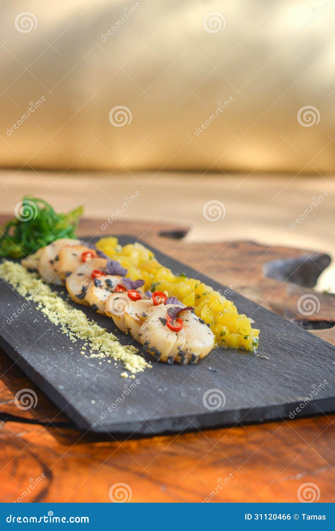 Scallops with Mango and Lemon Grass Stock Photo - Image of seafood ...