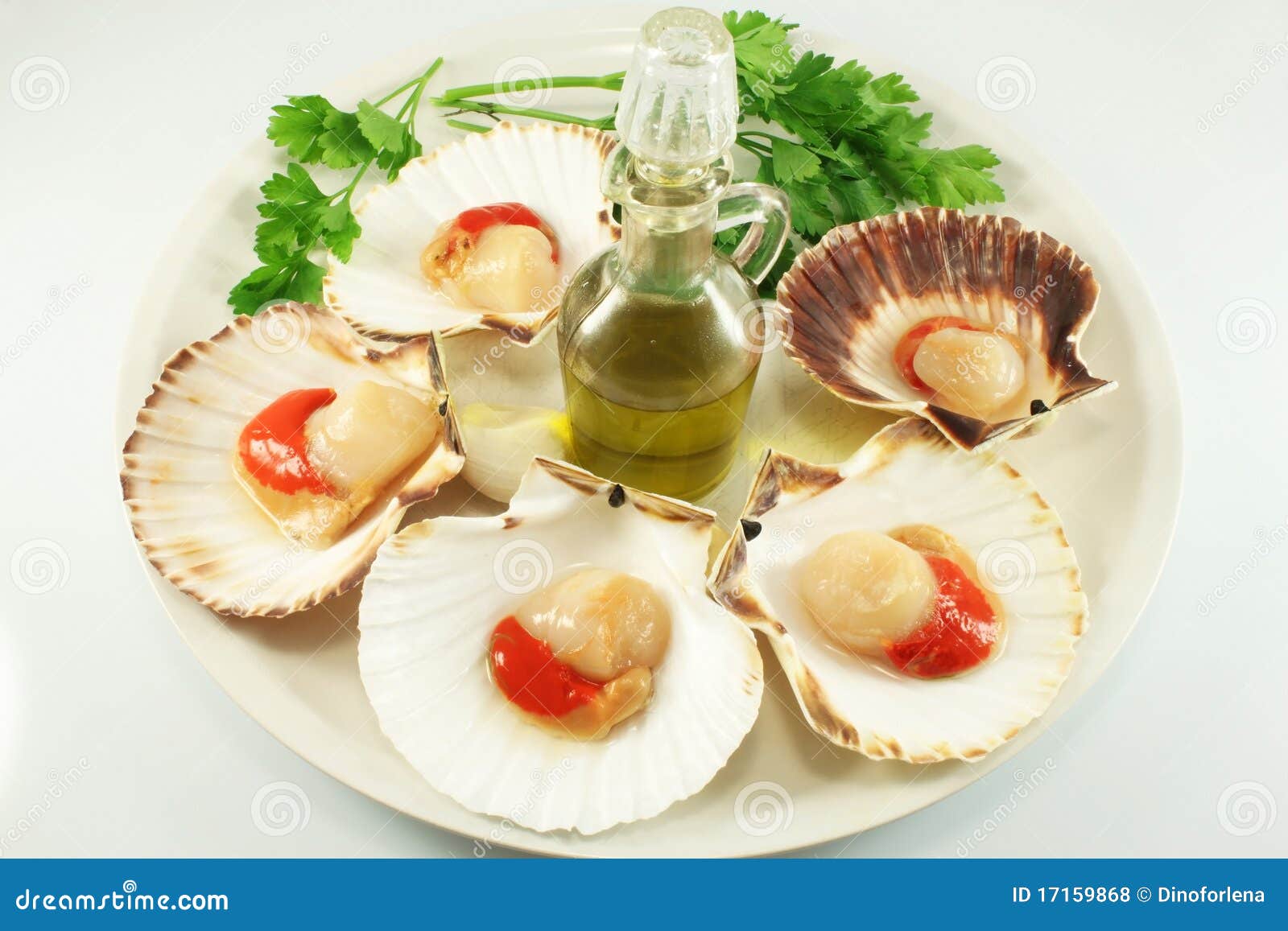 Scallops on a platter stock photo. Image of seafood, shells - 17159868