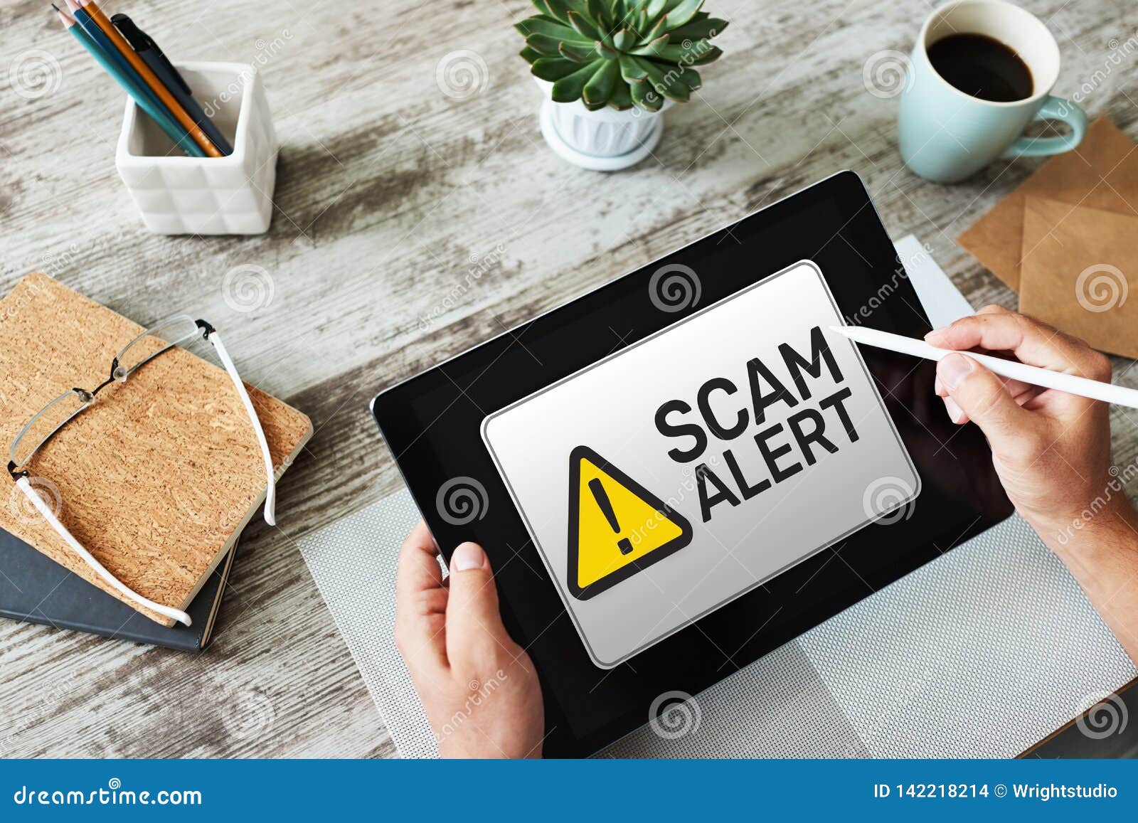 Scam Alert Detecting Warning. Notification on Device Screen. Stock ...