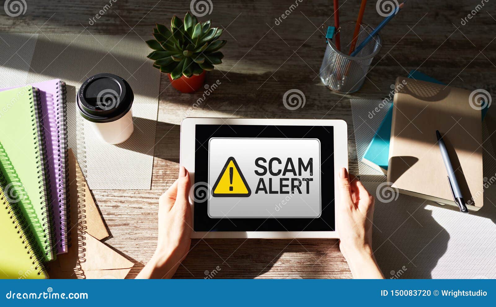 Scam Alert Detecting Warning. Notification on Device Screen. Stock ...
