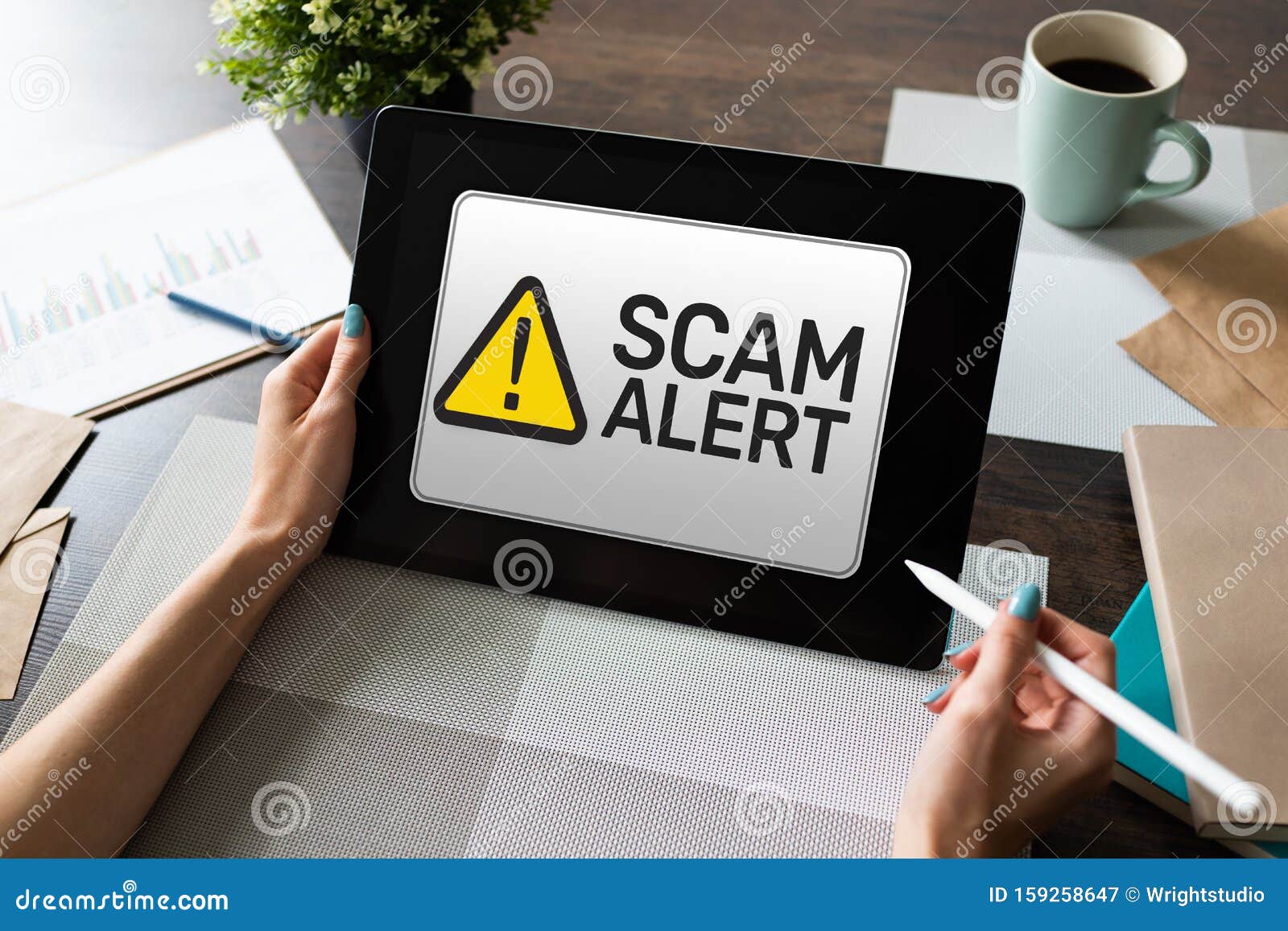 Scam Alert Detecting Warning. Notification on Device Screen. Stock ...