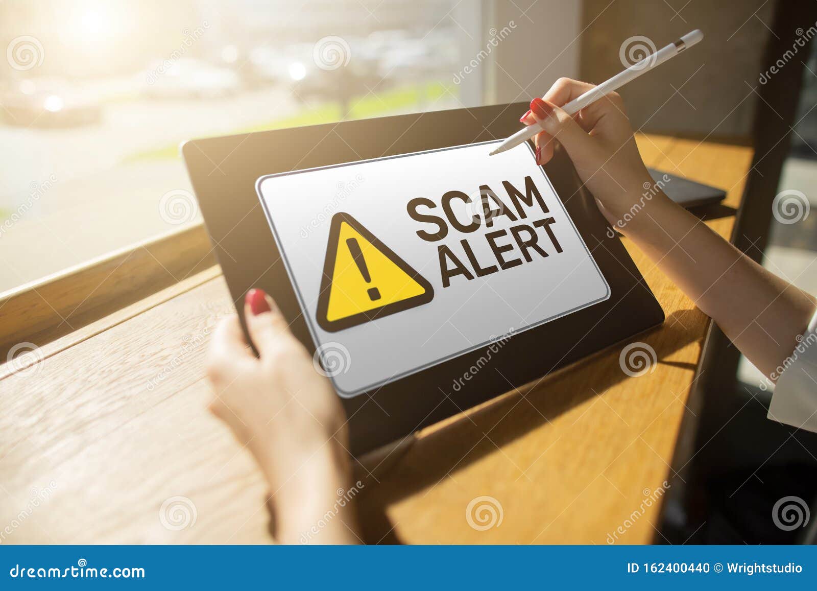 Scam Alert Detecting Warning. Notification on Device Screen. Stock ...