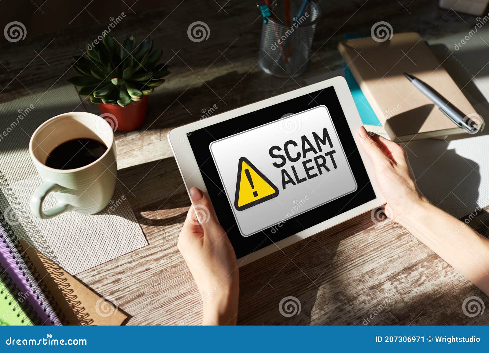 Scam Alert Detecting Warning. Notification on Device Screen. Stock ...
