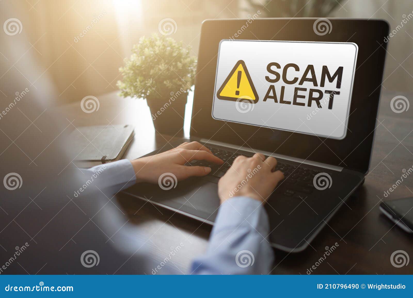 Scam Alert Detecting Warning. Notification on Device Screen. Stock ...