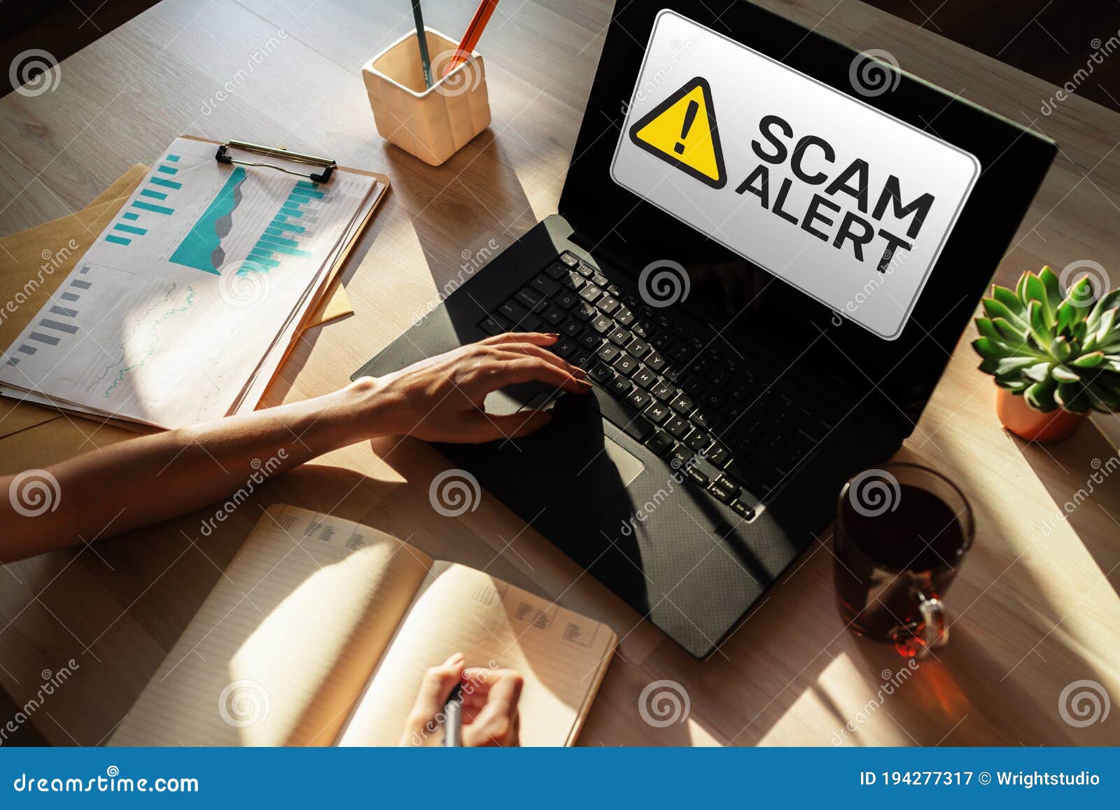 Scam Alert Detecting Warning. Notification on Device Screen. Stock ...