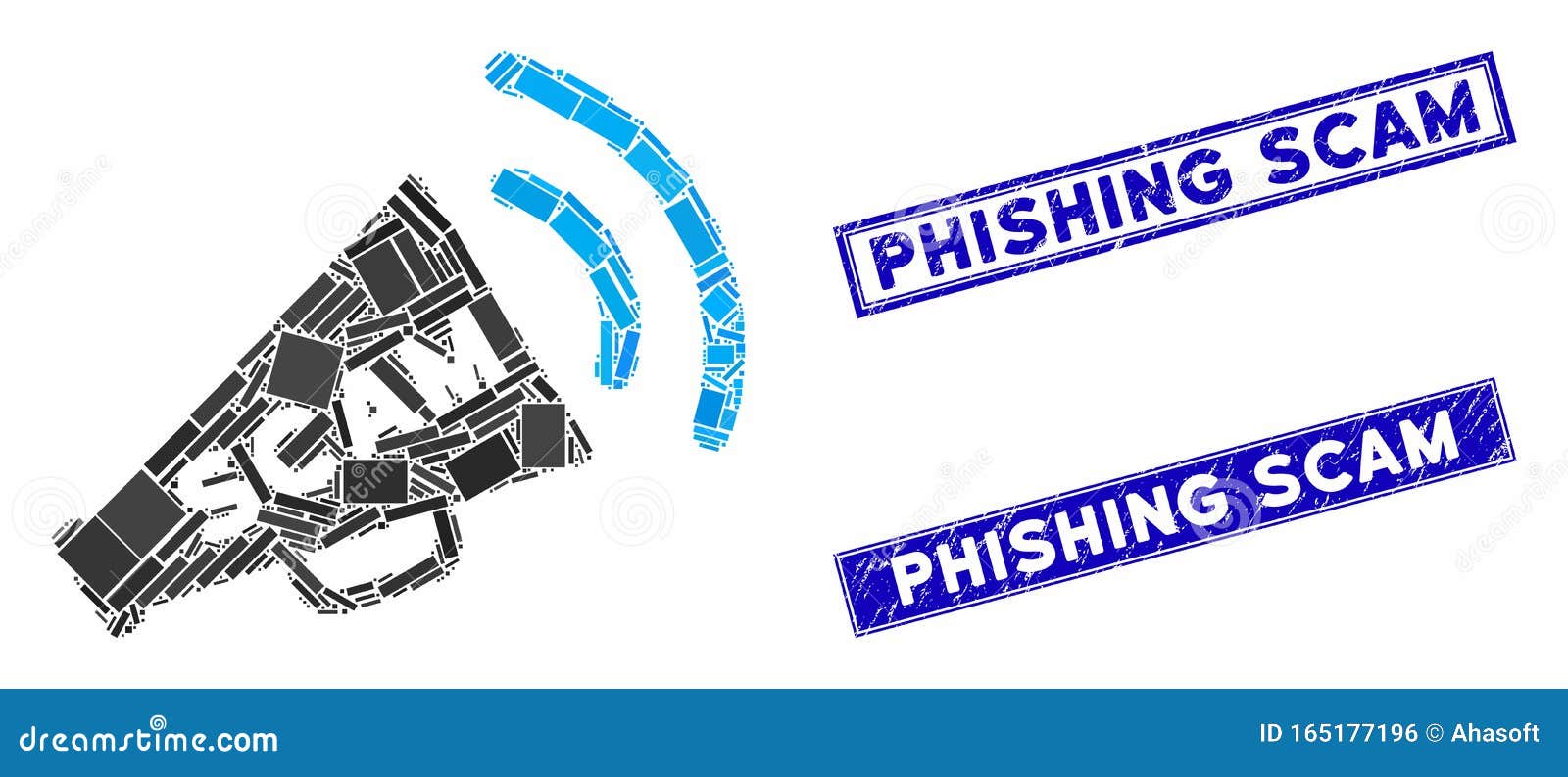 Scam Alert Megaphone Mosaic and Scratched Rectangle Phishing Scam ...