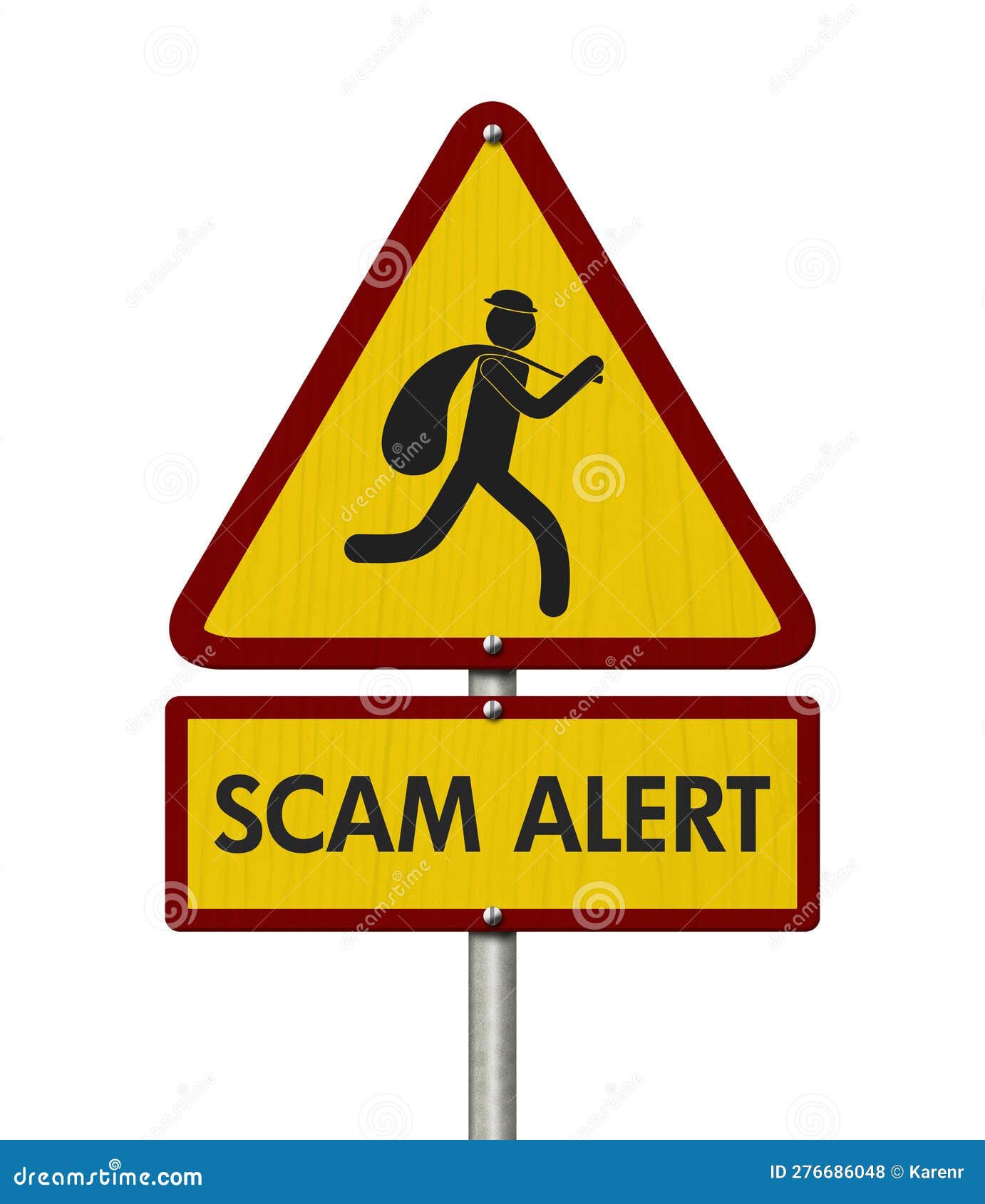 Scam Alert Message on Warning Road Sign Isolated on White Stock ...