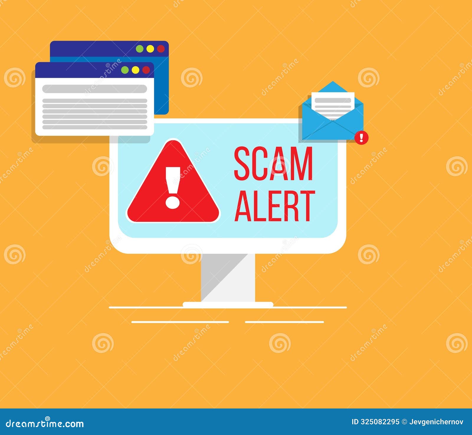 Scam Alert Phishing Email Open in Computer with Warning Sign Stock ...