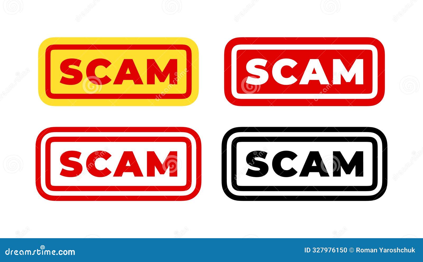 SCAM Alert Signs Set. Caution Badges Stock Illustration - Illustration ...