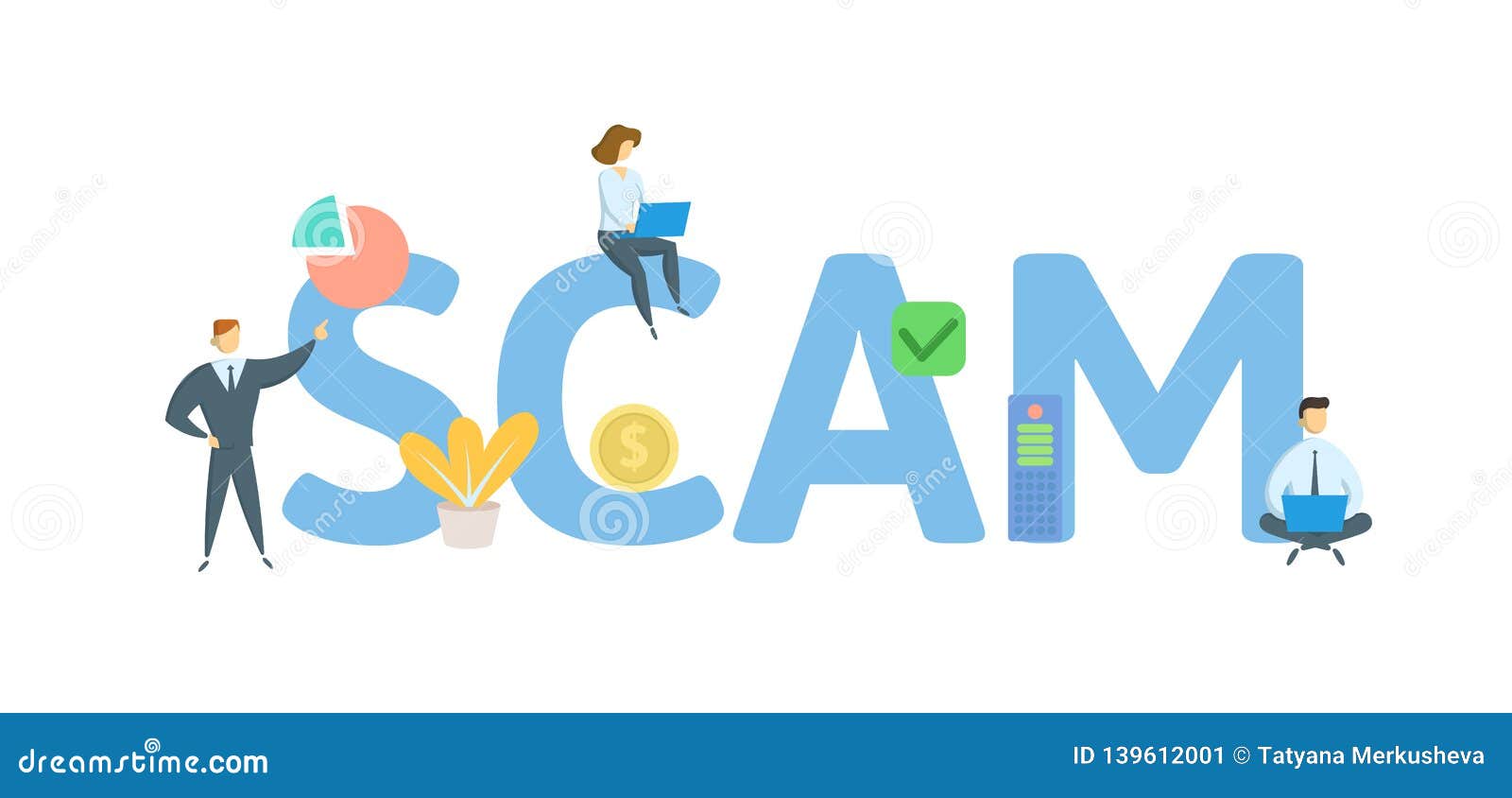 SCAM. Concept with People, Letters and Icons. Flat Vector Illustration ... SCAM. Concept with People, Letters and Icons. Flat Vector Illustration ...