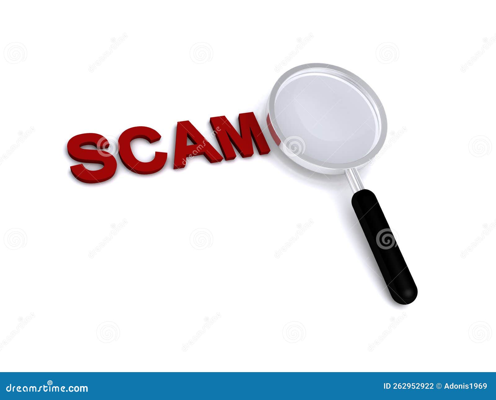 Scam with Magnifying Glass on White Stock Illustration - Illustration ...
