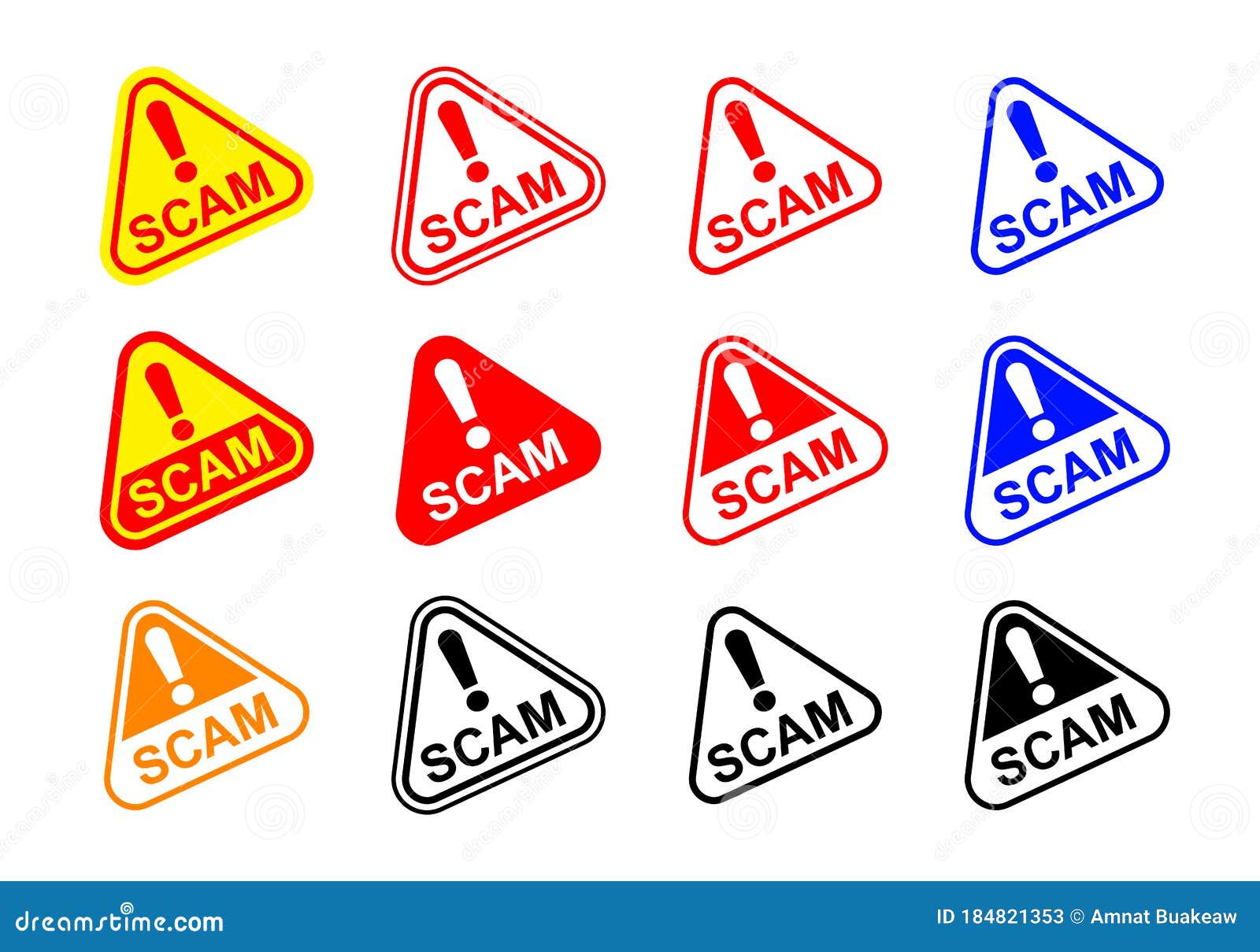 Scam Triangle Sign Label Red Yellow Isolated On White, Scam Warning ...