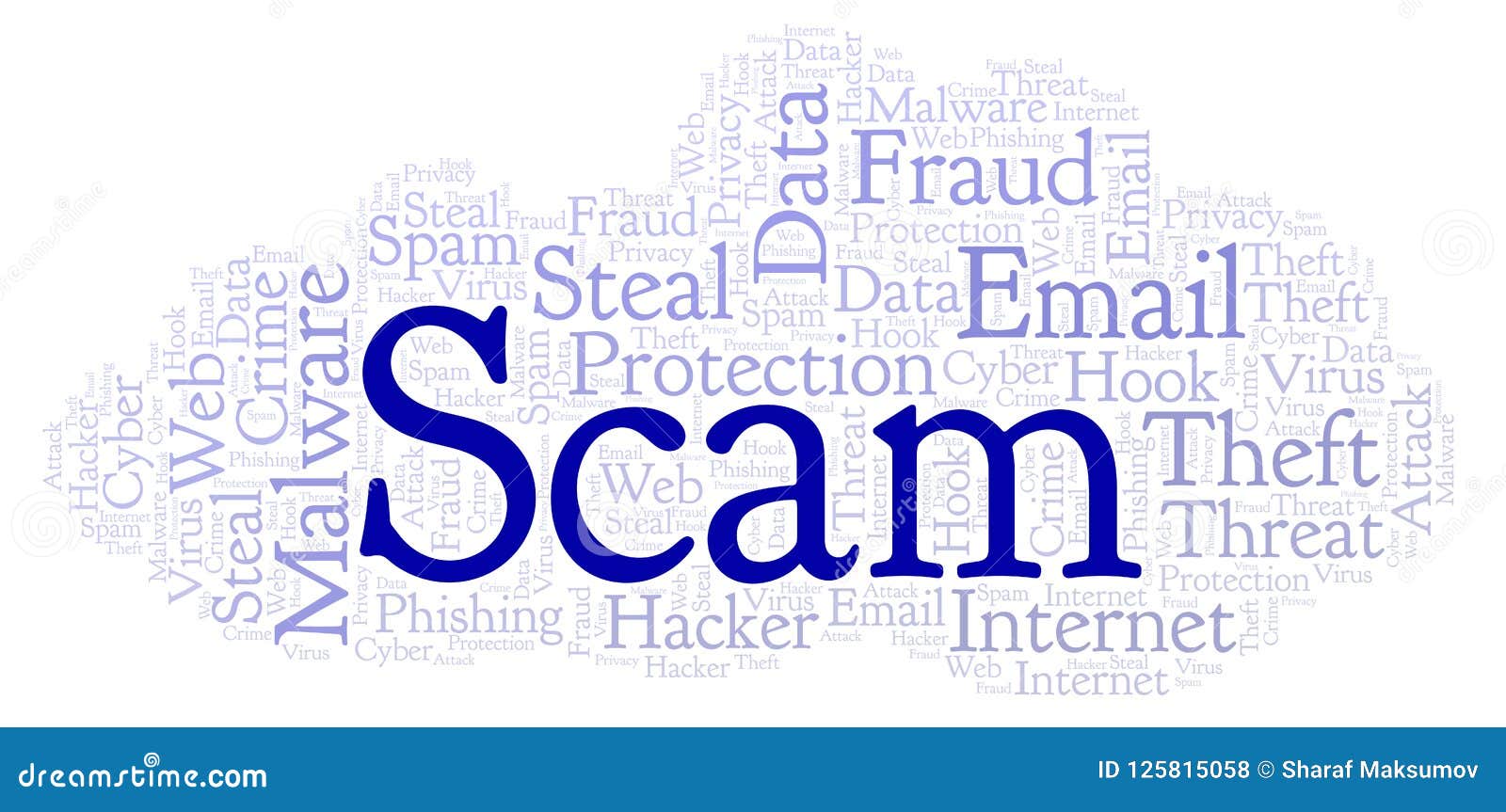 Scam word cloud. stock illustration. Illustration of phishing - 125815058