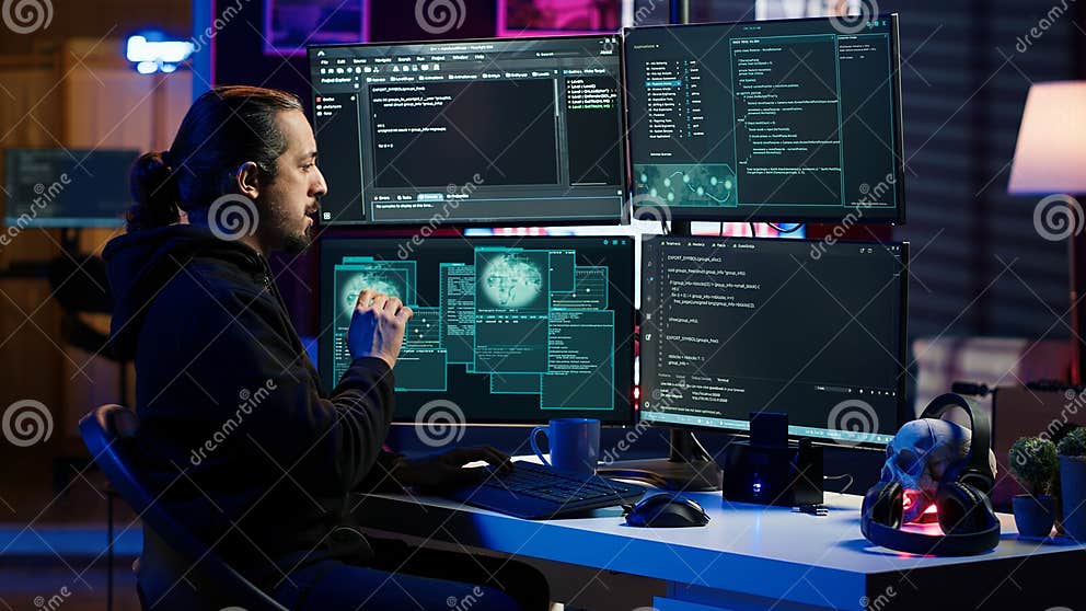 Scammer Attacking Victims Computers Using Malware Stock Photo - Image ...