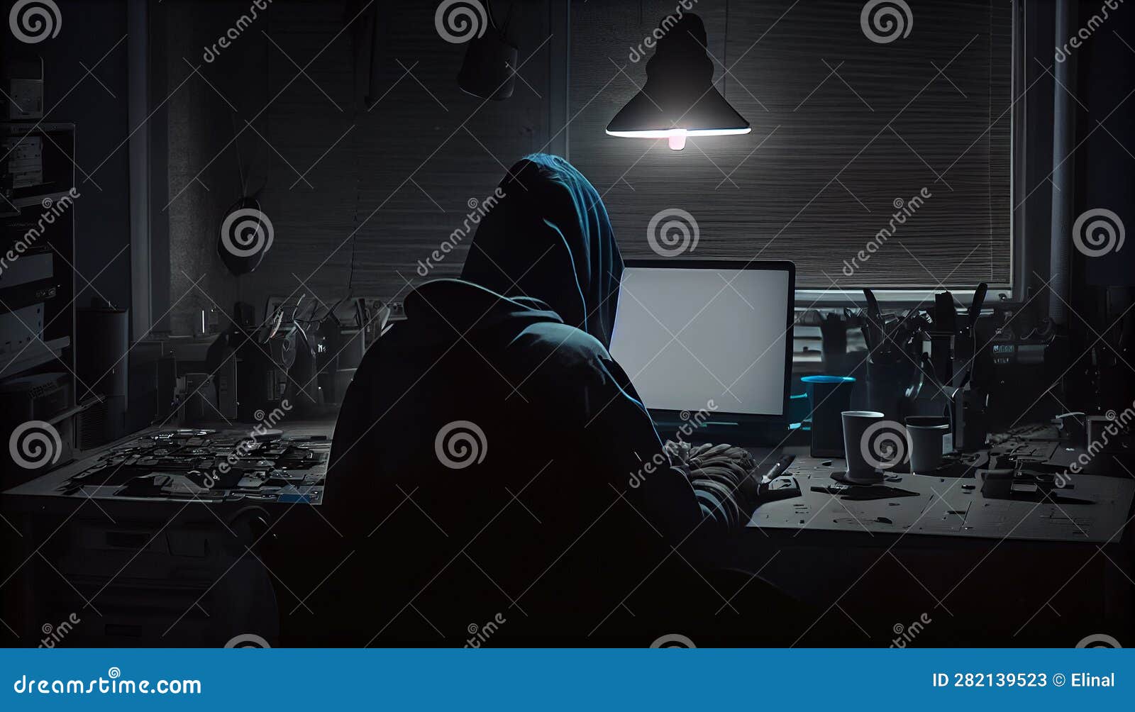 Scammer Behind a Laptop, Notebook. AI Generated. Protect Stock ...