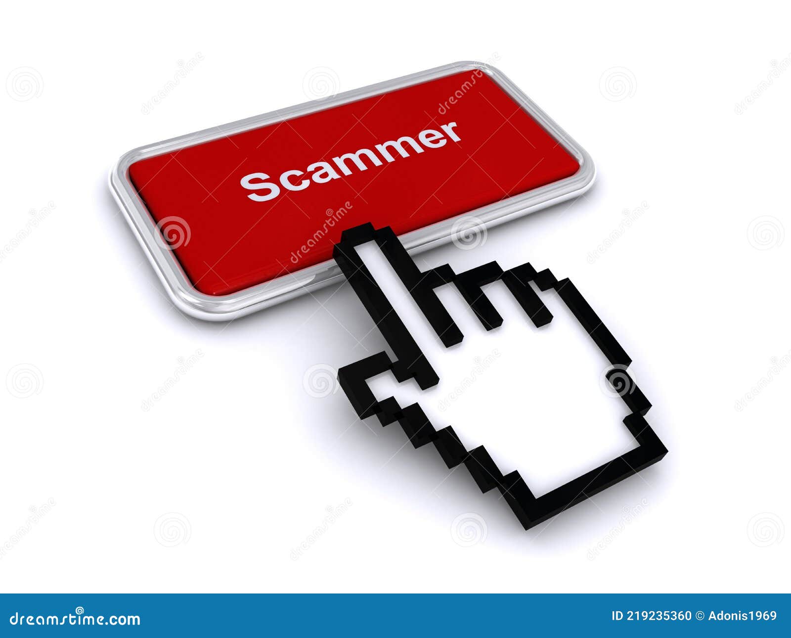 Scammer red button stock illustration. Illustration of blue - 219235360