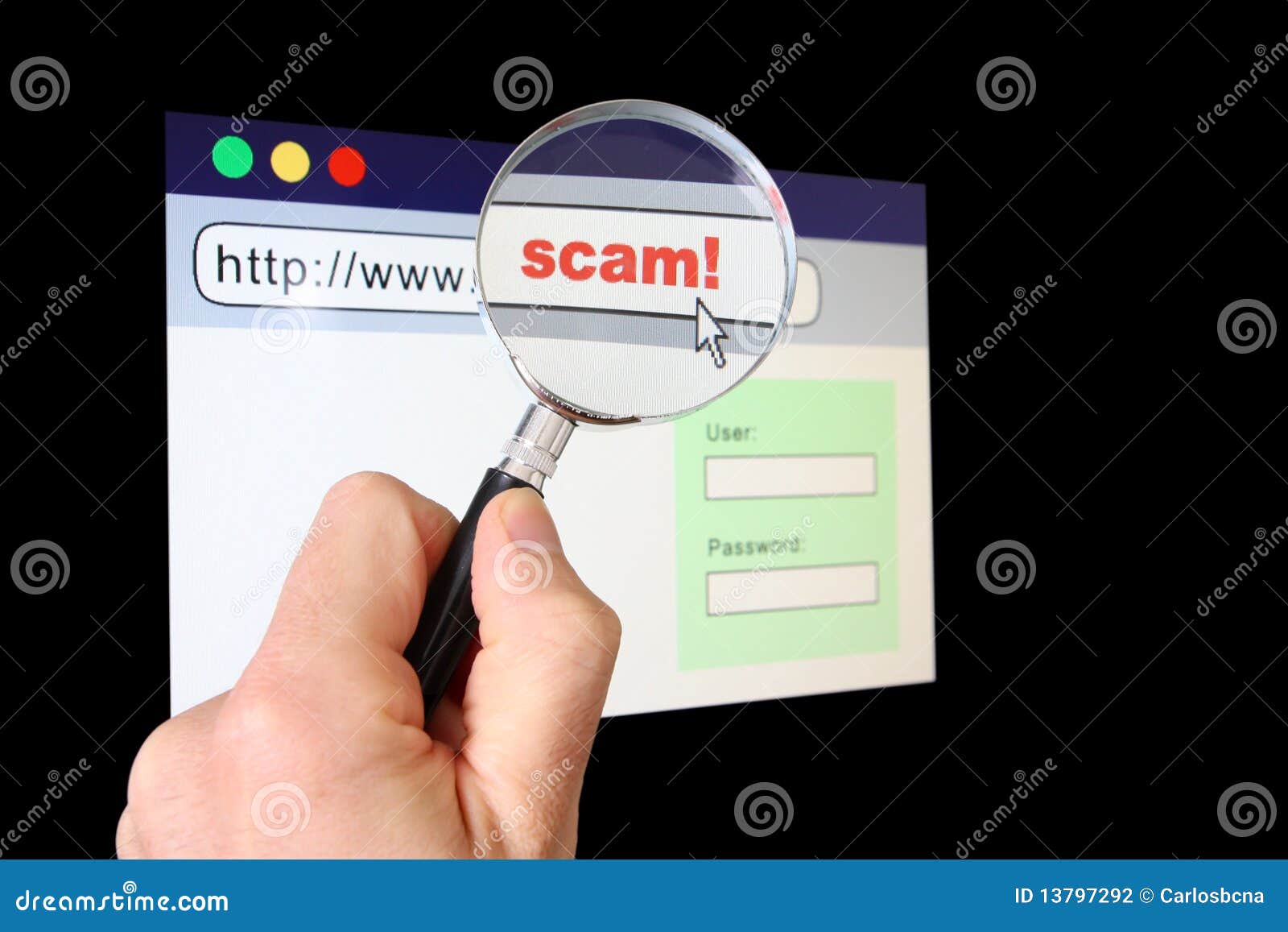 Scams in the WWW stock photo. Image of hand, http, magnifying - 13797292