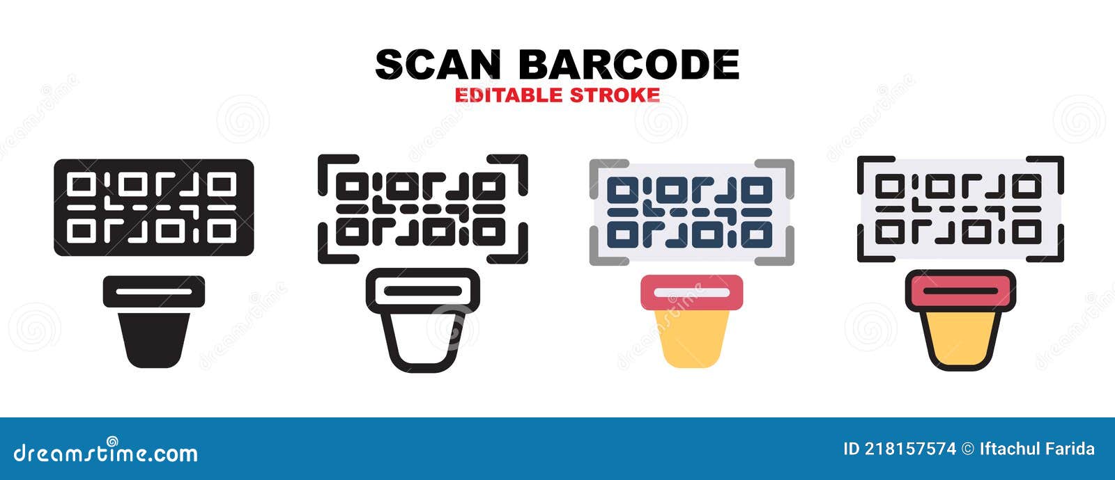 Scan Barcode Icon Set with Different Styles. Editable Stroke and Pixel ...