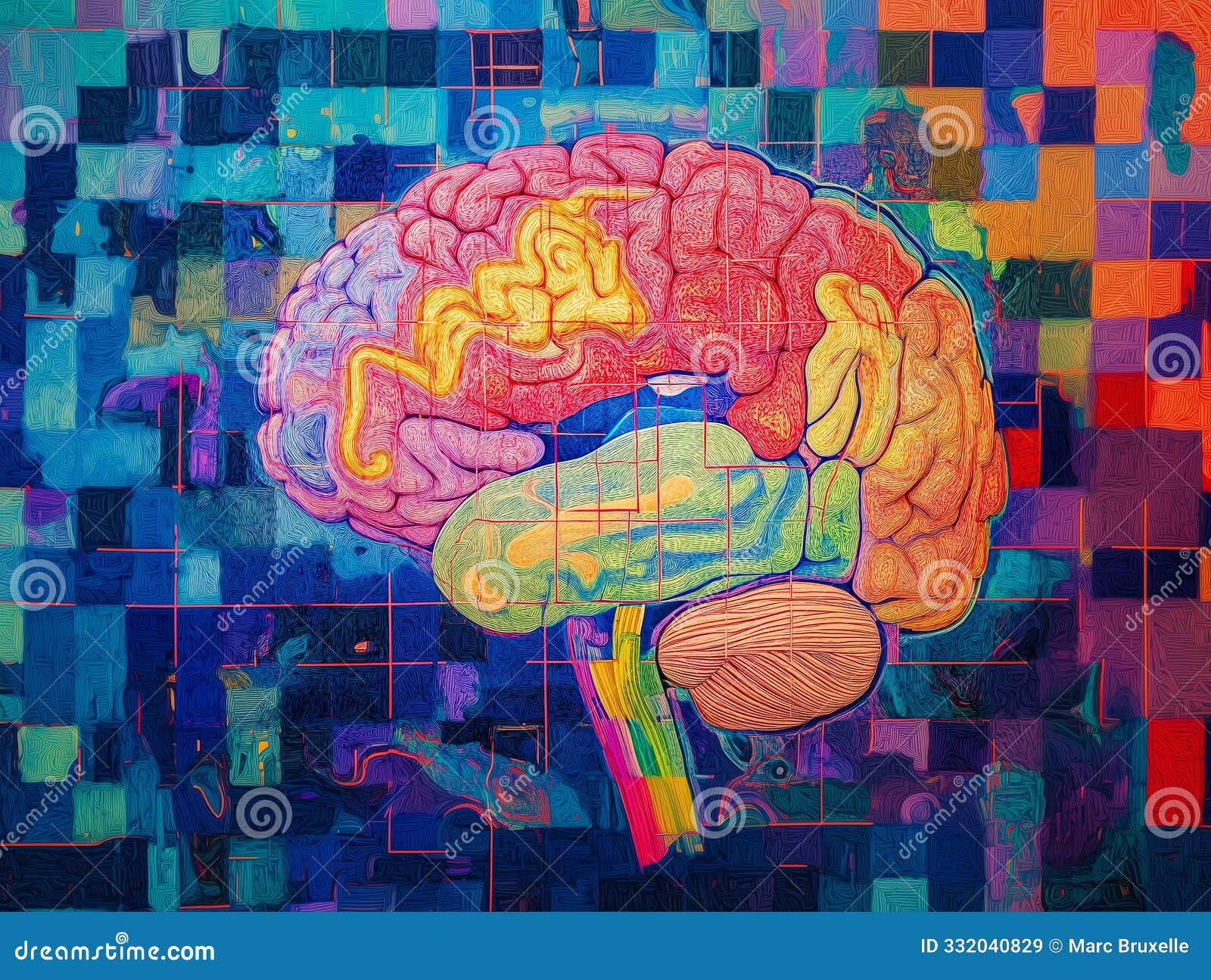 A Scan of the Brain from an MRI Machine, with Psychedelics Forms and ...