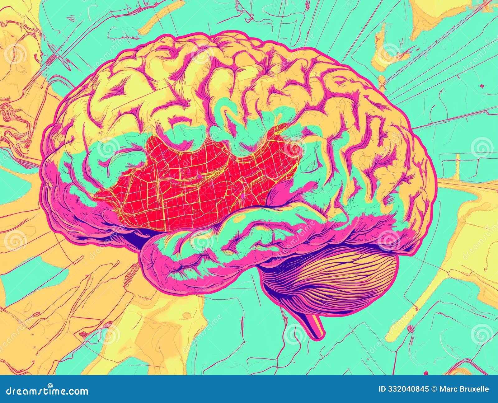 A Scan Of The Brain From An Mri Machine With Psychedelics Forms And Colors Stock Illustration
